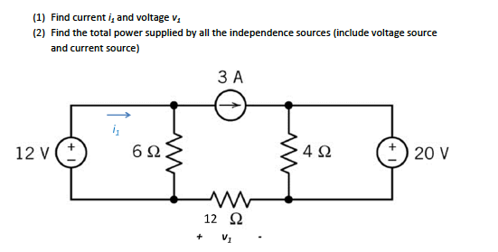 Solved (1) Find current i, and voltage v (2) Find the total | Chegg.com