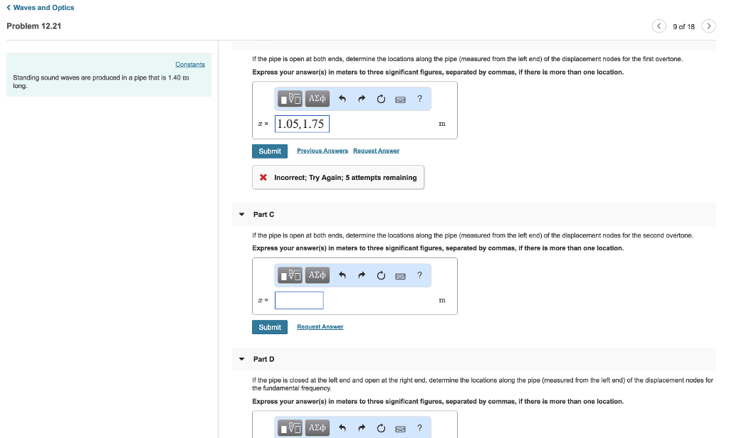 Solved Waves and Optics Problem 12.21 9 of 18 If the pipe is | Chegg.com
