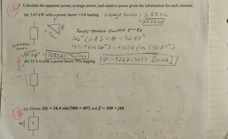Solved Calculate the apparent power, average power, and | Chegg.com