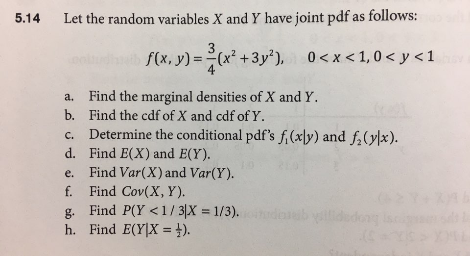 Solved 5.14 Let the random variables X and Y have joint pdf | Chegg.com
