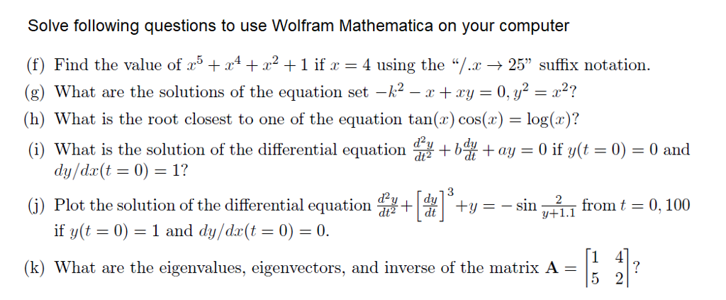 Solved Solve following questions to use Wolfram Mathematica | Chegg.com