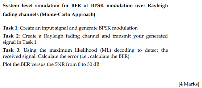 System level simulation for BER of BPSK modulation | Chegg.com