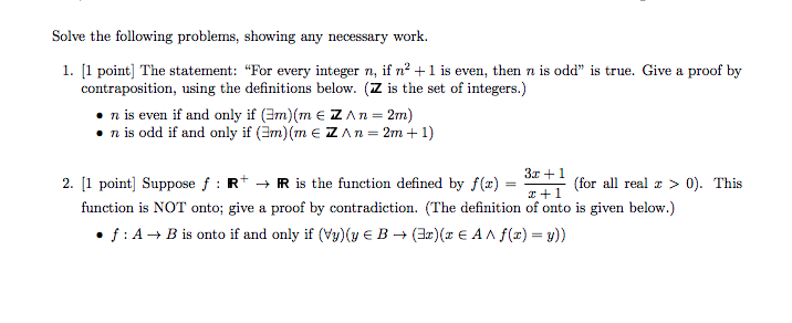 Solved Solve the following problems, showing any necessary | Chegg.com