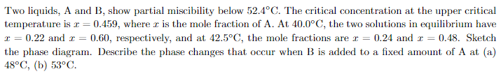 Solved Two liquids, A and B, show partial miscibility below | Chegg.com