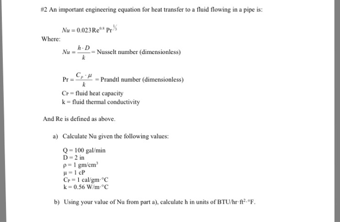 Solved An important engineering equation for heat transfer | Chegg.com