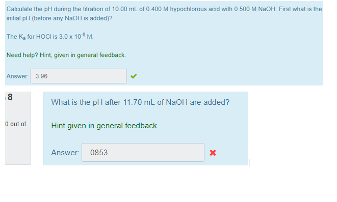 Solved Calculate the pH during the titration of 10.00 mL of | Chegg.com