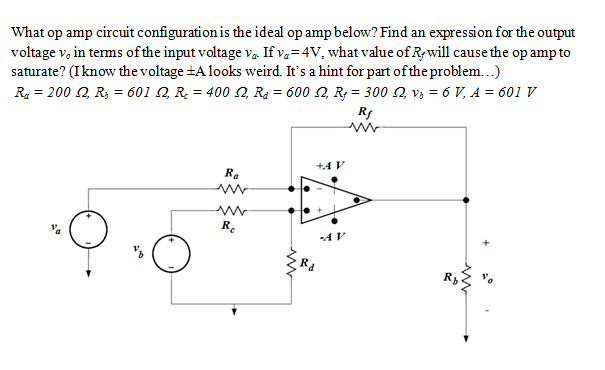 Solved What op amp circuit configuration is the ideal op amp | Chegg.com