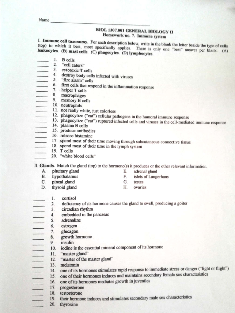 Solved Name BIOL 1307.001 GENERAL BIOLOGY I Homework no. 7, | Chegg.com