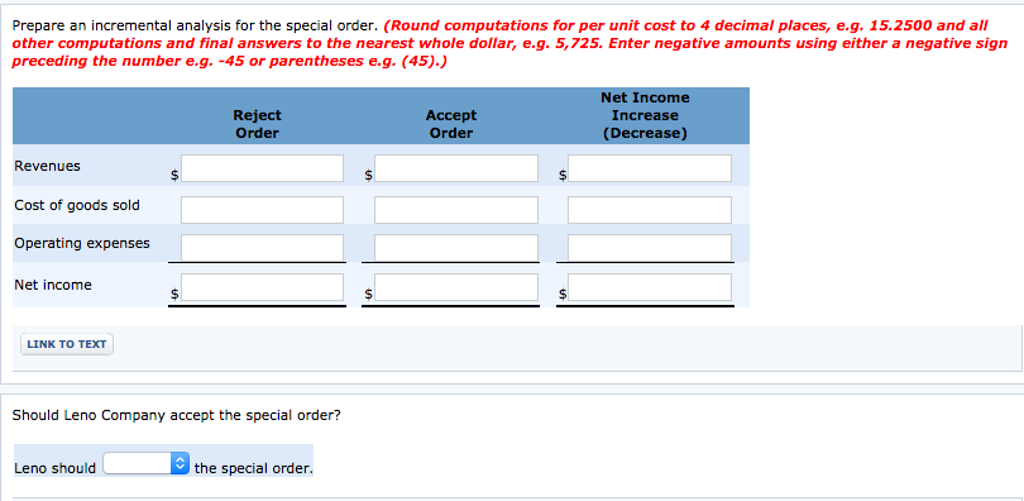 Solved How do I prepare an incremental analysis of a special | Chegg.com