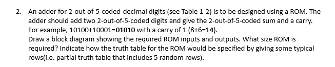 Solved 2. An adder for 2-out-of-5-coded-decimal digits (see | Chegg.com