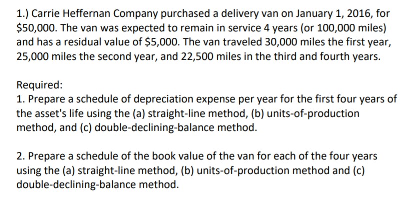 Solved 1.) Carrie Heffernan Company purchased a delivery van | Chegg.com