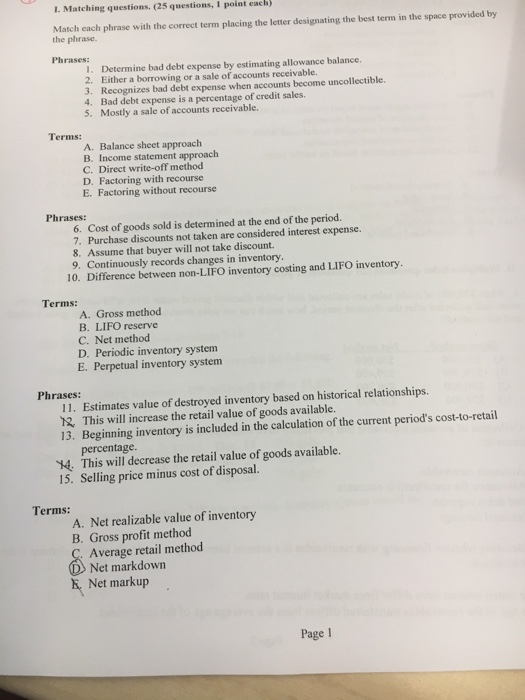 Solved Match each phrase with the correct term placing the | Chegg.com