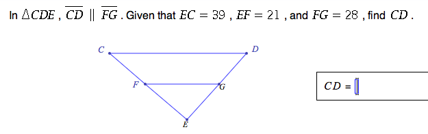 Solved In triangle CDE , CD Parallel FG . Given that EC = 39 | Chegg.com