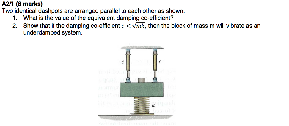 Solved A2/1 (8 marks) Two identical dashpots are arranged | Chegg.com