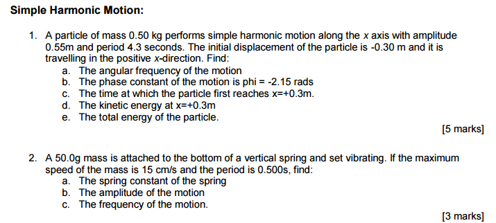 Solved A particle of mass 0.50 kg performs simple harmonic | Chegg.com