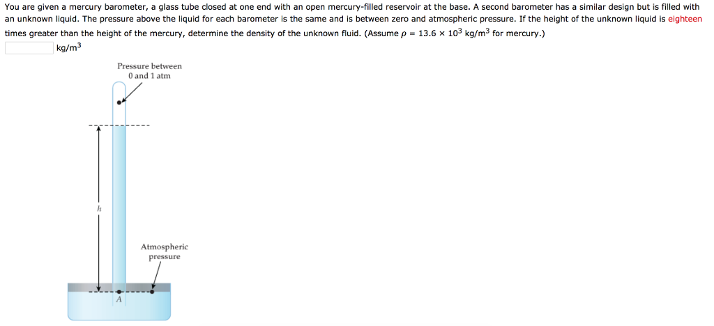 Solved You are given a mercury barometer, a glass tube | Chegg.com