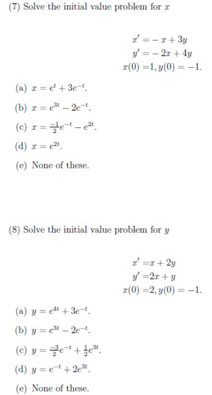 Differential Equations Solve the initial value | Chegg.com