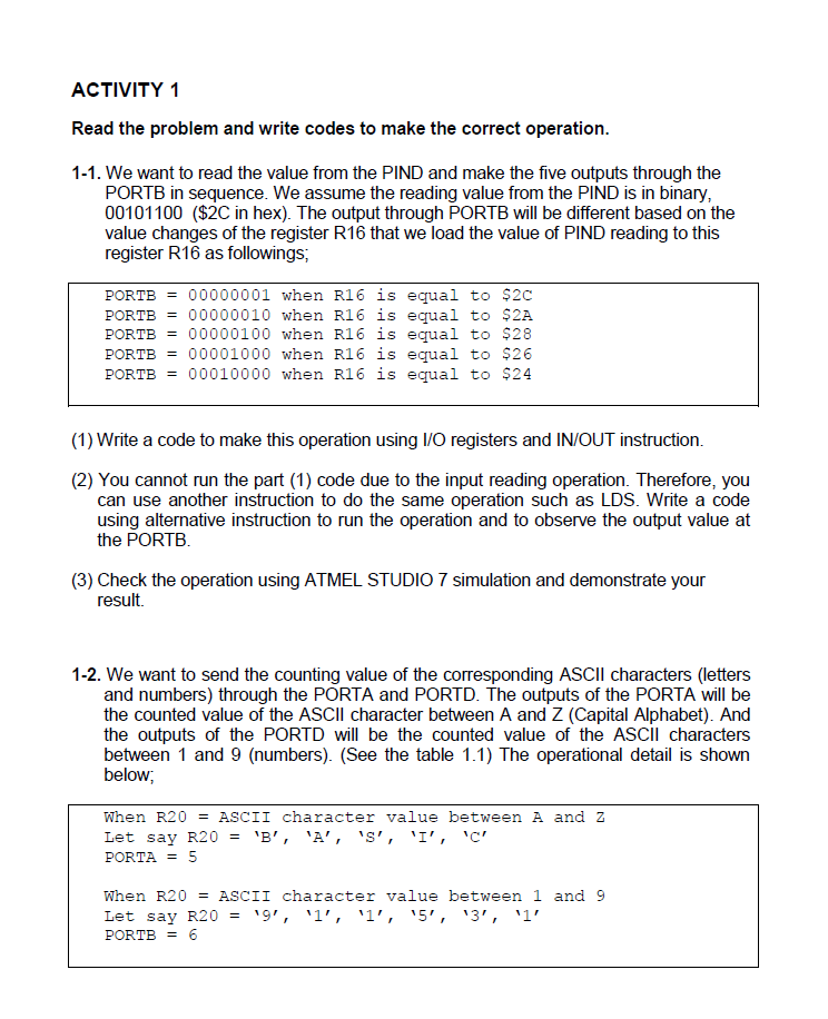 ACTIVITY 1 Read the problem and write codes to make | Chegg.com