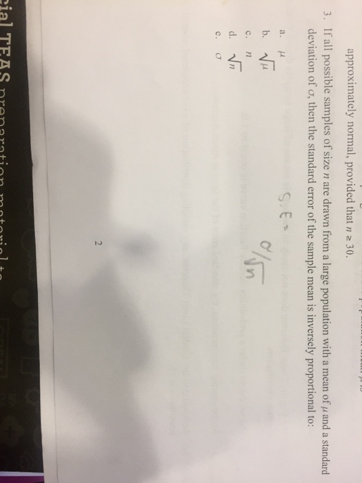 Solved If all possible samples of size n are drawn from a | Chegg.com