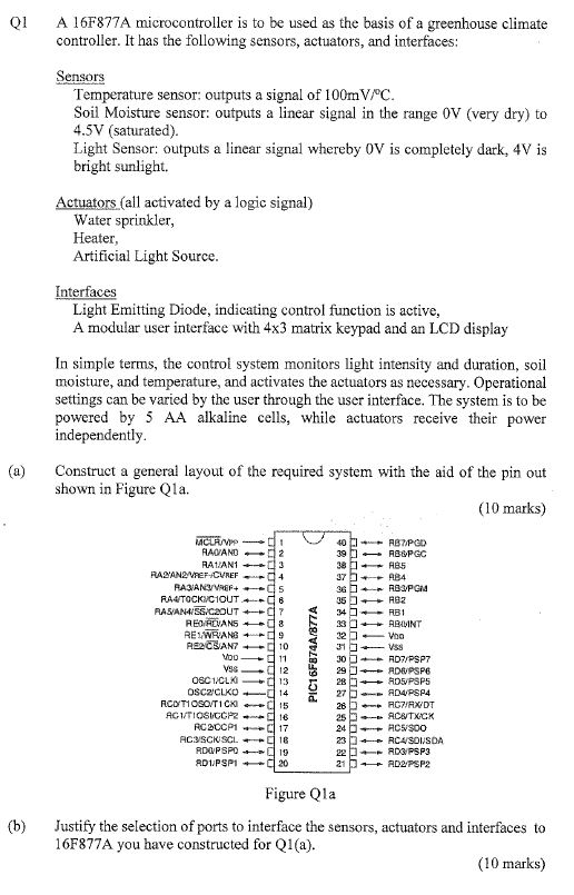 Solved Q A 16F877A microcontroller is to be used as the | Chegg.com