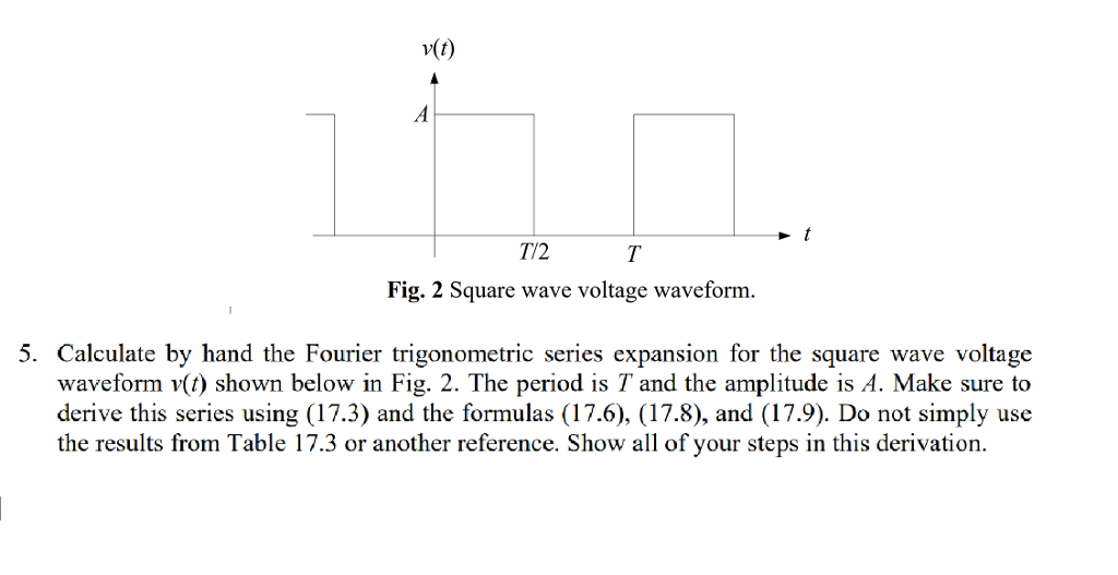 Solved v(t) T/2 Fig. 2 Square wave voltage waveform 5. | Chegg.com