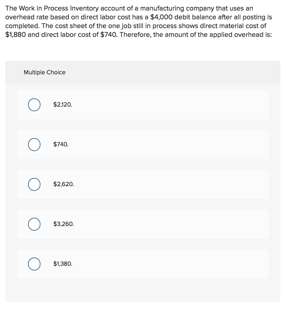 Solved The Work in Process Inventory account of a | Chegg.com