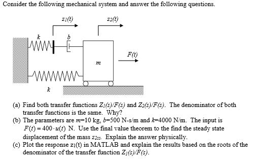 Solved Consider the following mechanical system and answer | Chegg.com Solved Consider the following mechanical system and answer | Chegg.com