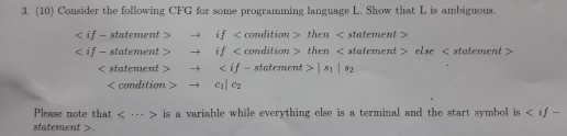 Solved 3. (10) Consider the following CFG for some | Chegg.com