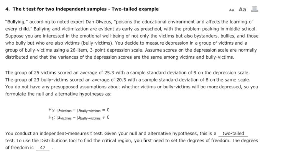 Solved 4. The t test for two independent samples Two-tailed | Chegg.com