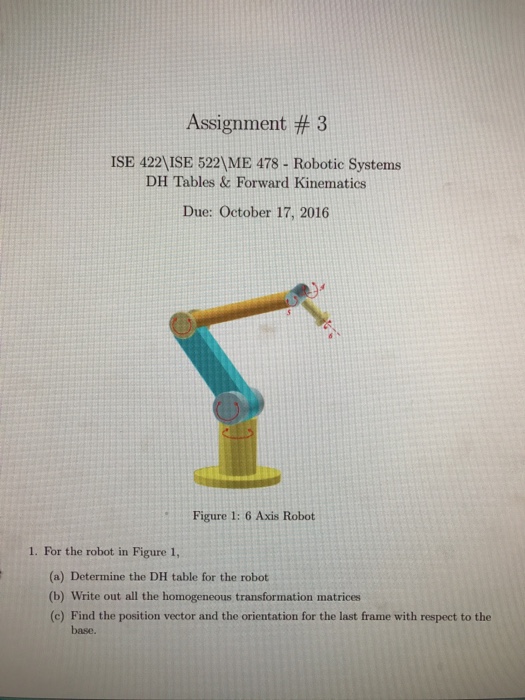 For the robot in Figure 1, (a) Determine the DH | Chegg.com