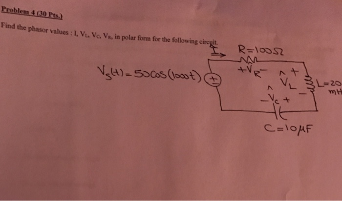 Solved Find the phasor values: I, V_L, V_C, V_R, in polar | Chegg.com