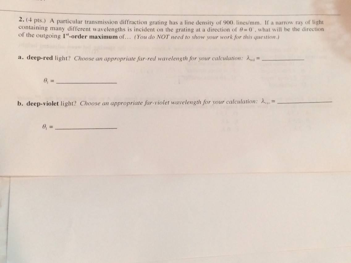 Solved a particular transmission diffraction grating has a | Chegg.com