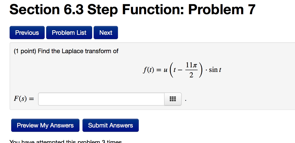 Solved Section 6.3 Step Function: Problem 7 Previous Problem | Chegg.com