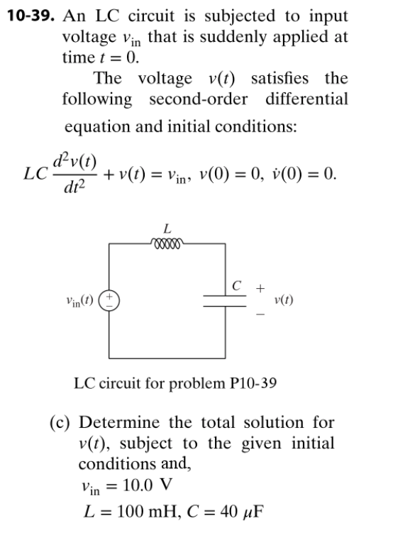 Solved An LC circuit is subjected to input voltage nu_in | Chegg.com
