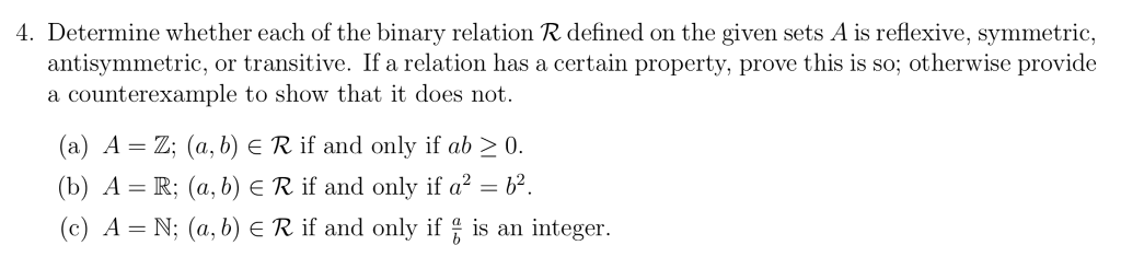 Solved 4. Determine whether each of the binary relation R | Chegg.com