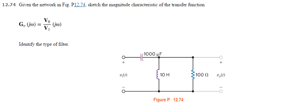 Solved 12.74 Given the network in Fig. P12.74, sketch the | Chegg.com