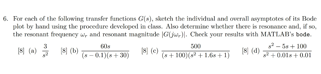 Solved 6. For each of the following transfer functions G(o), | Chegg.com