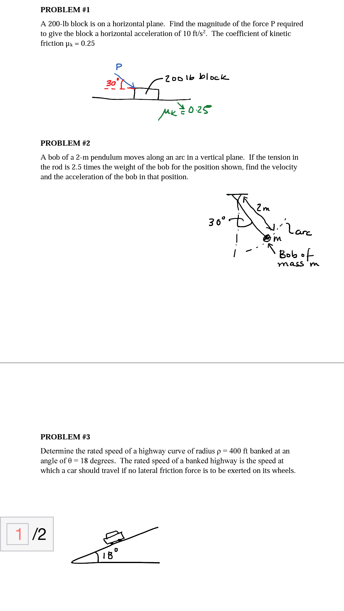 PROBLEM #1 A 200-lb block is on a horizontal plane. | Chegg.com