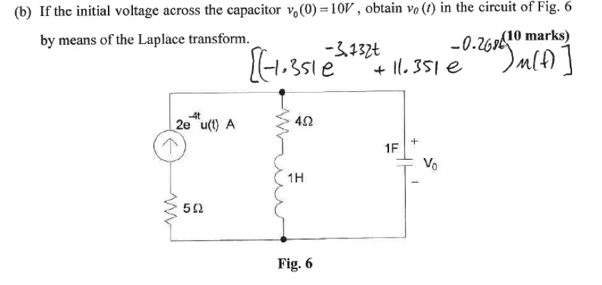 Solved If the initial voltage across the capacitor nu 0(0) = | Chegg.com