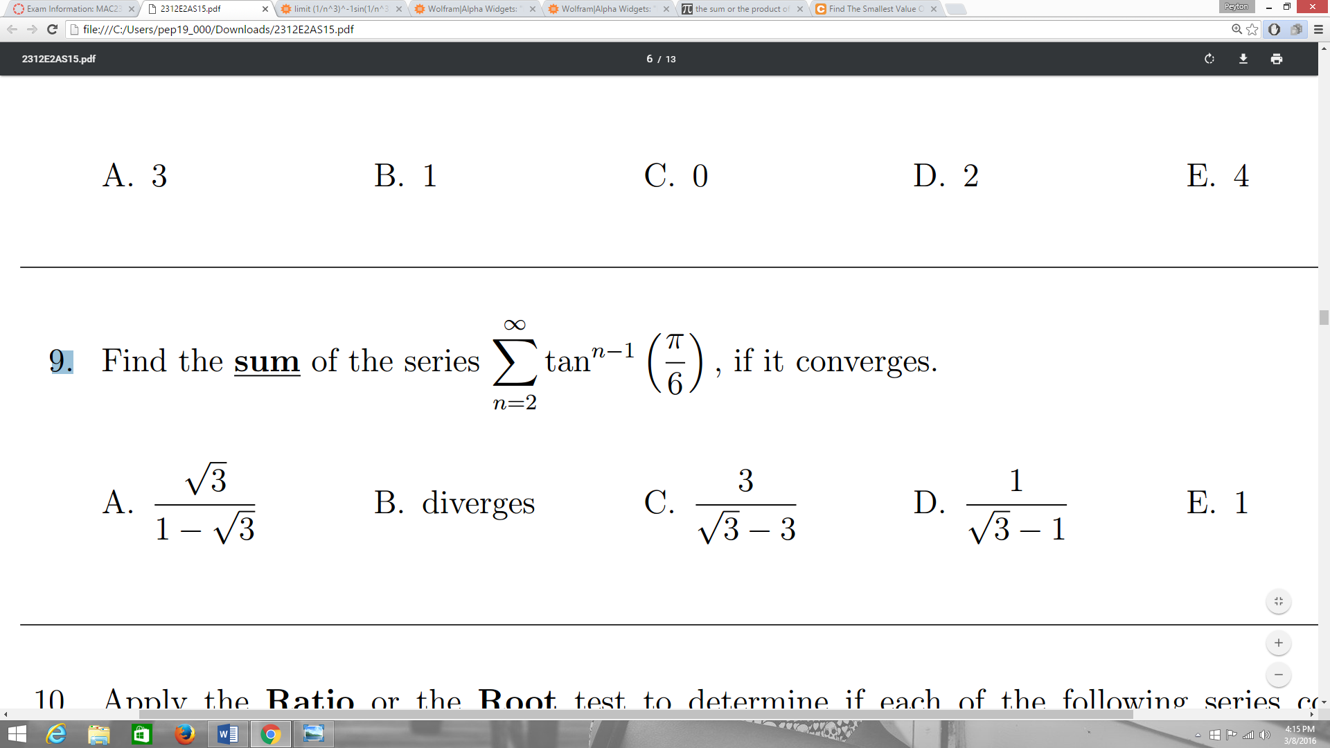 Solved (#9) Find the sum of the series...if it | Chegg.com