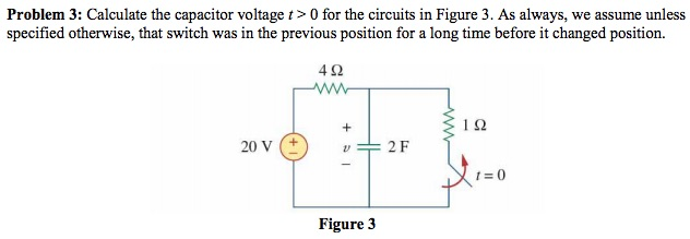 Solved Problem 3: Calculate the capacitor voltage t> 0 for | Chegg.com