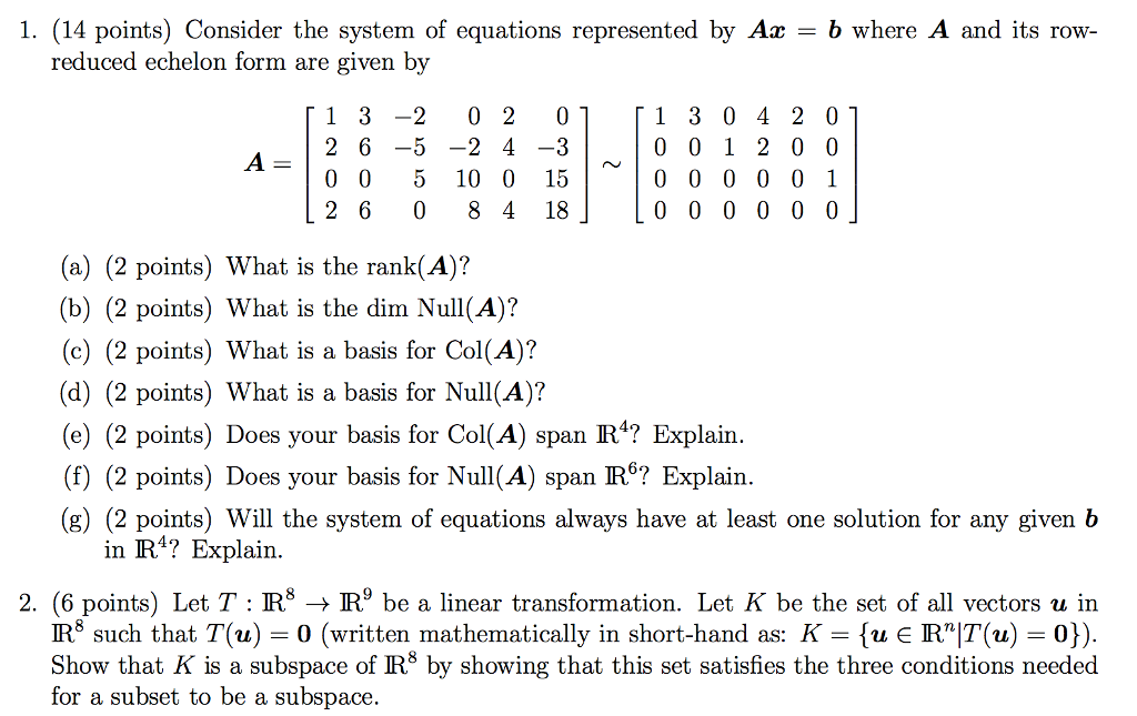 Solved 1. (14 points) Consider the system of equations | Chegg.com