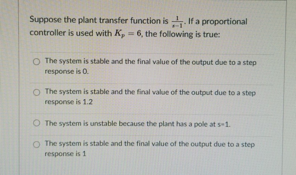 Solved Suppose the plant transfer function is . If a | Chegg.com