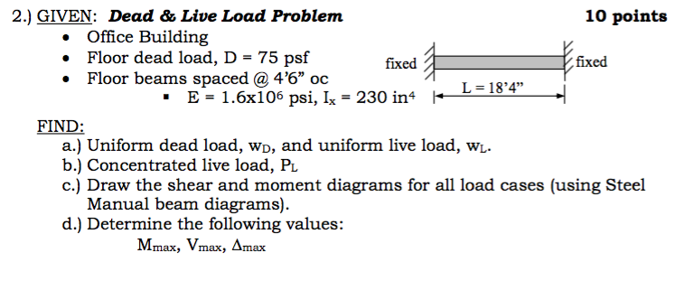 Solved Office Building Floor dead load, D = 75 psf Floor | Chegg.com