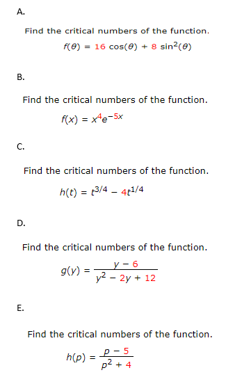 Solved A. Find the critical numbers of the function. re)- 16 | Chegg.com