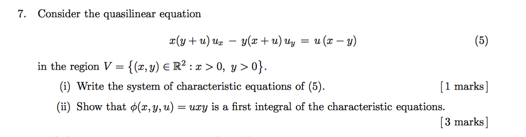 Solved 7. Consider the quasilinear equation yu - y(x+u) uy - | Chegg.com