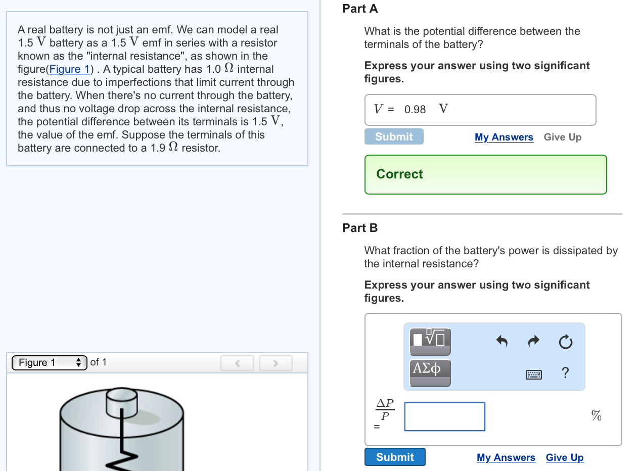Solved A real battery is not just an emf. We can model a | Chegg.com