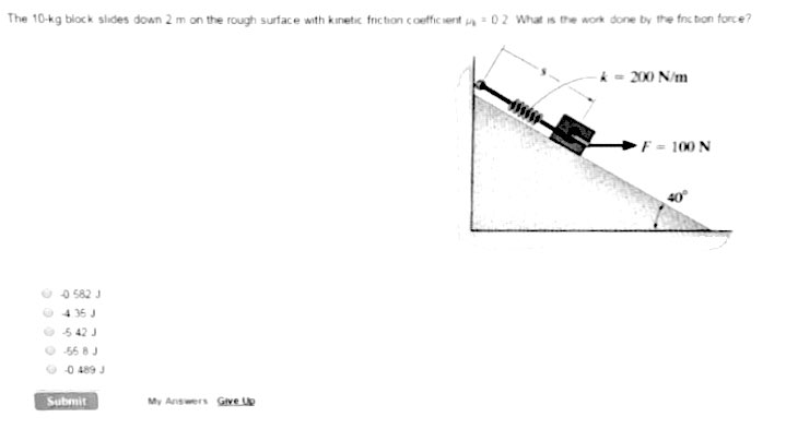 Solved The 10-kg block slides down 2 meters on the rough | Chegg.com