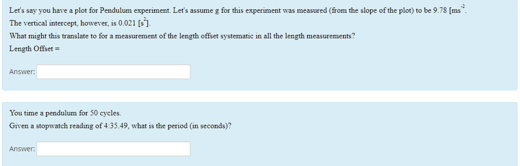 Solved Let's say you have a plot for Pendulum experiment. | Chegg.com