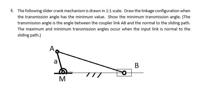 Solved 4. The following slider crank mechanism is drawn in | Chegg.com